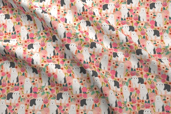 Sheepdog Fabric Old English Sheepdog Florals Cute Floral | Etsy