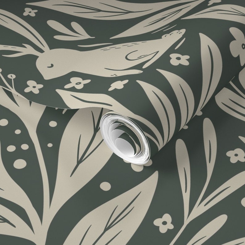 Jackalope Wallpaper Antlered Rabbits in the Flowers by - Etsy