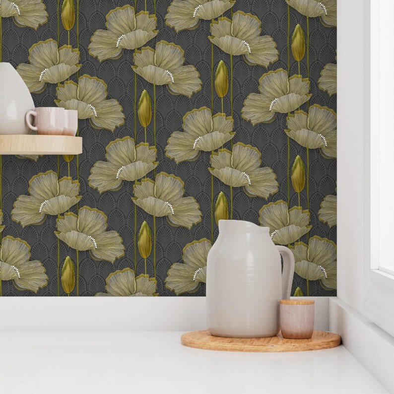 Art Decor Poppy Removable Peel and Stick Wallpaper - Vintage 1920s ...