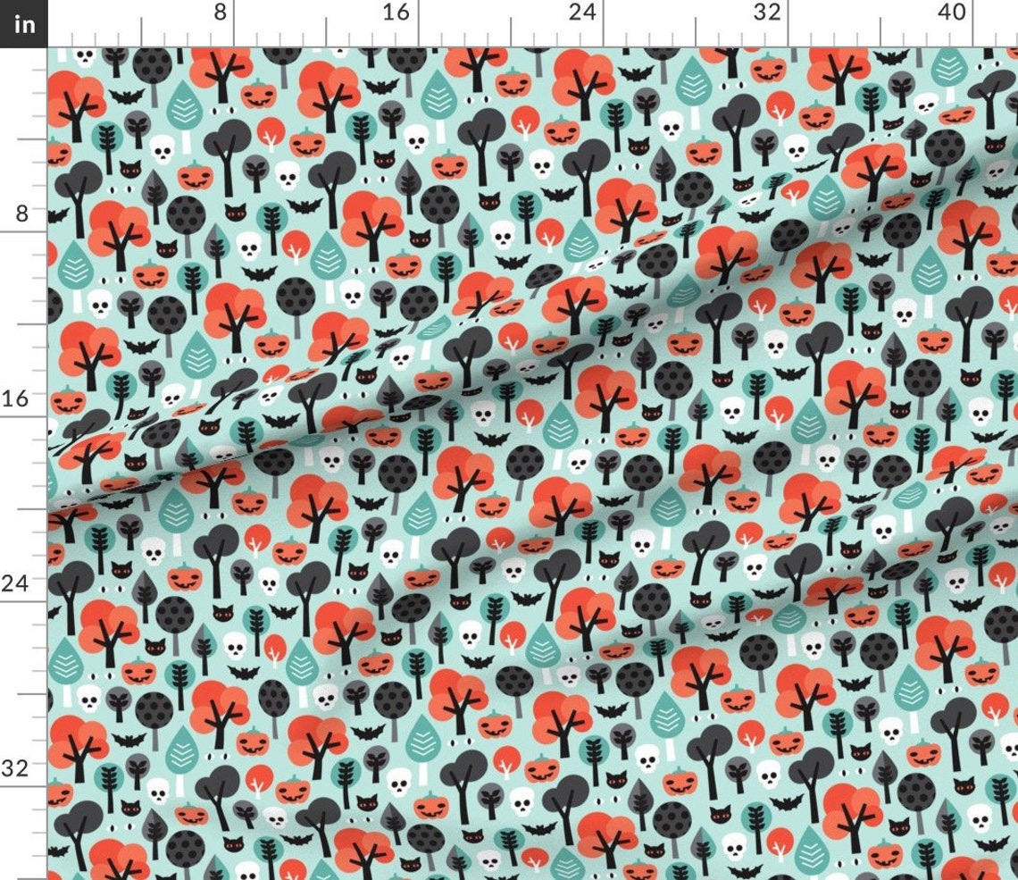 Cute Halloween Fabric Halloween Pumpkin Cat and Skull by | Etsy