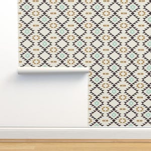 Tribal Wallpaper - Navajo by Kimsa - Beige Blue Black Southwestern ...