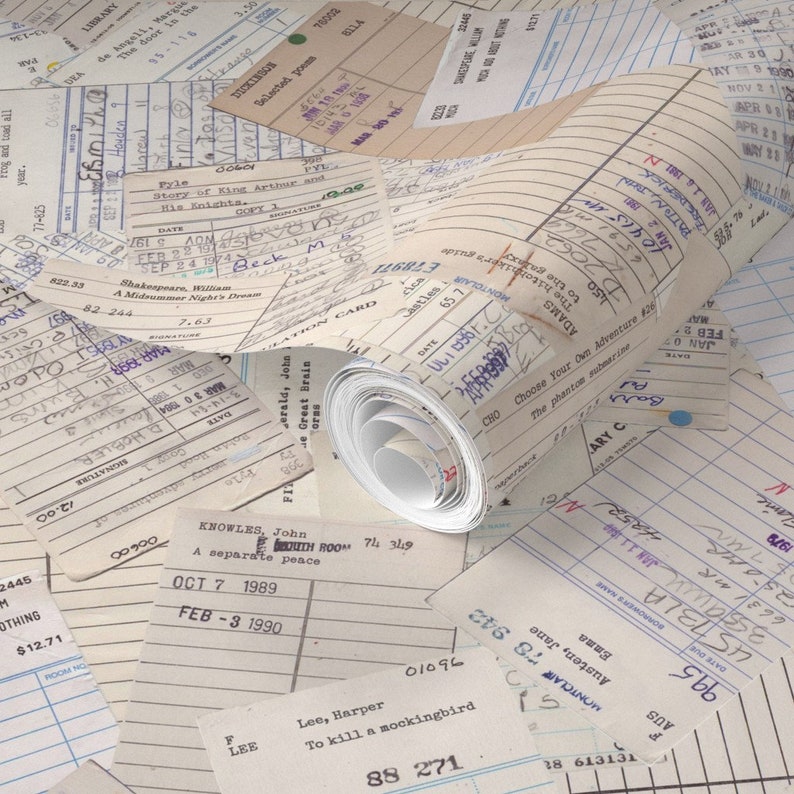 Library Wallpaper Library Card Scatter by Lellobird Yellow - Etsy