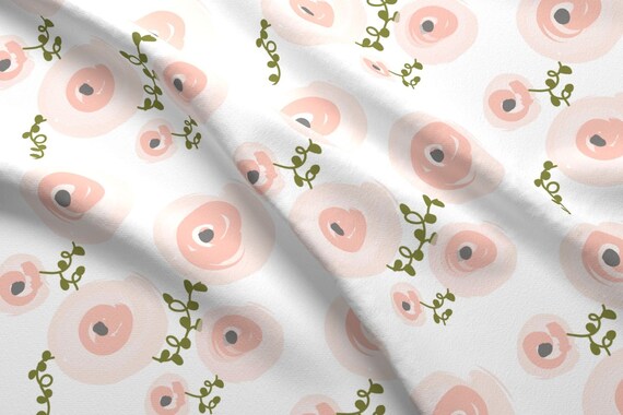 Pink Spring Flower Fabric Pale Watercolor Floral Peach | Etsy