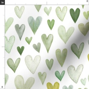 Watercolor Fabric - Sage Hearts Watercolor by Hipkiddesigns - Hearts ...