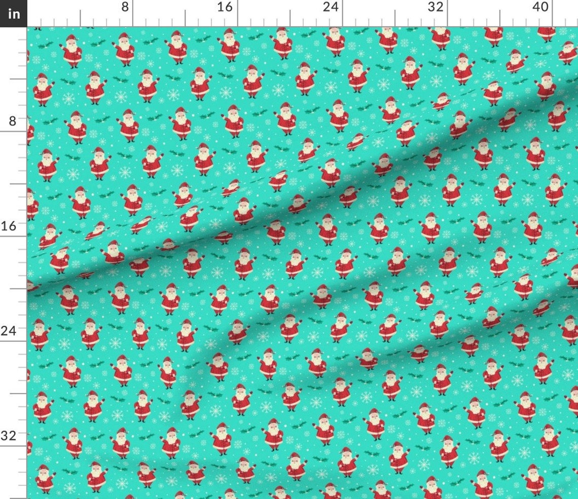 Kitsch Santa Claus Fabric Retro Waving Santa Aqua by - Etsy