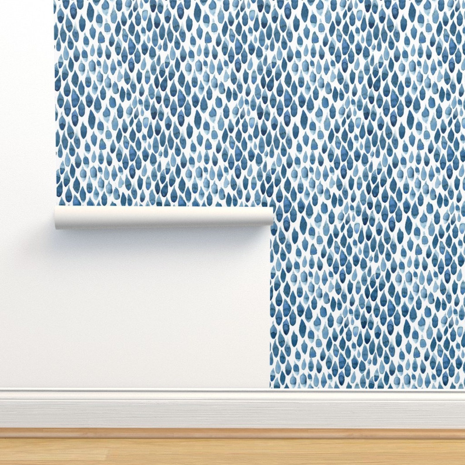 Indigo Wallpaper Rain Drops Watercolor by Paperbrush Blue - Etsy