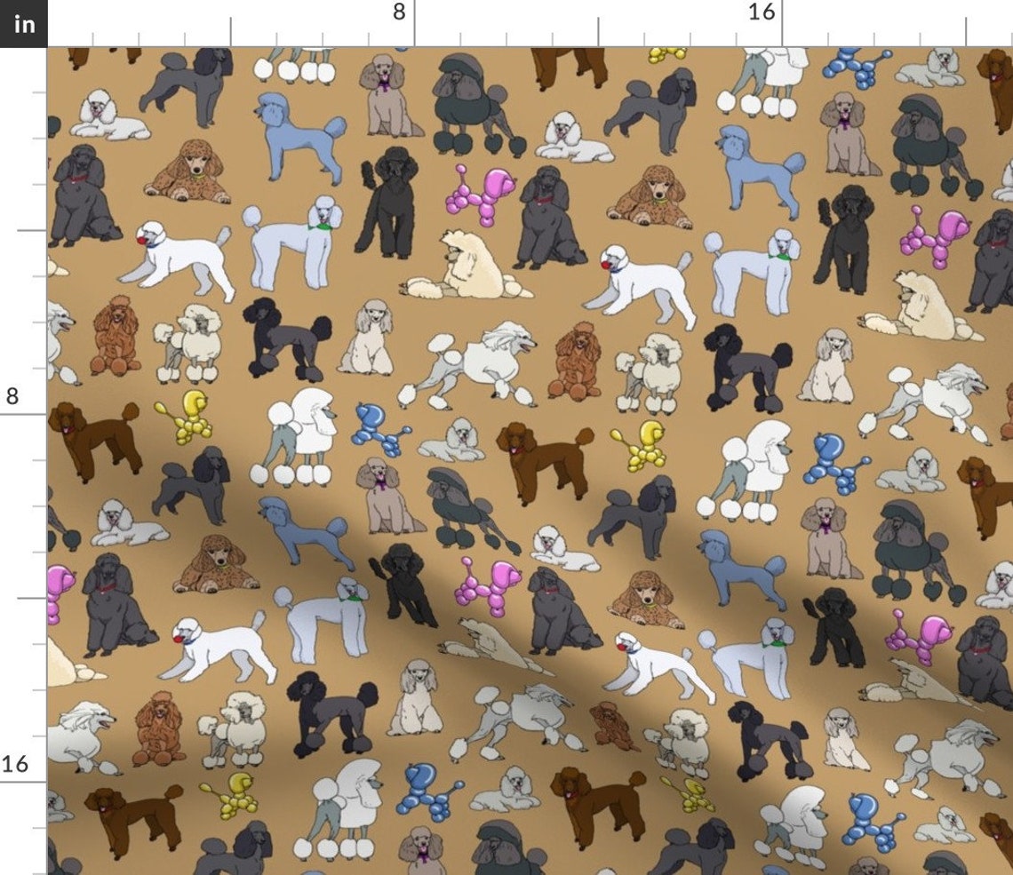 Poodle Dogs Fabric Poodles Camel by Creativeworksstudios | Etsy