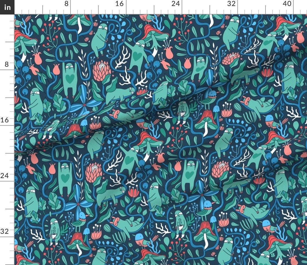 Abstract Blue Sloths Fabric Sloths Garden Cute and Funny | Etsy
