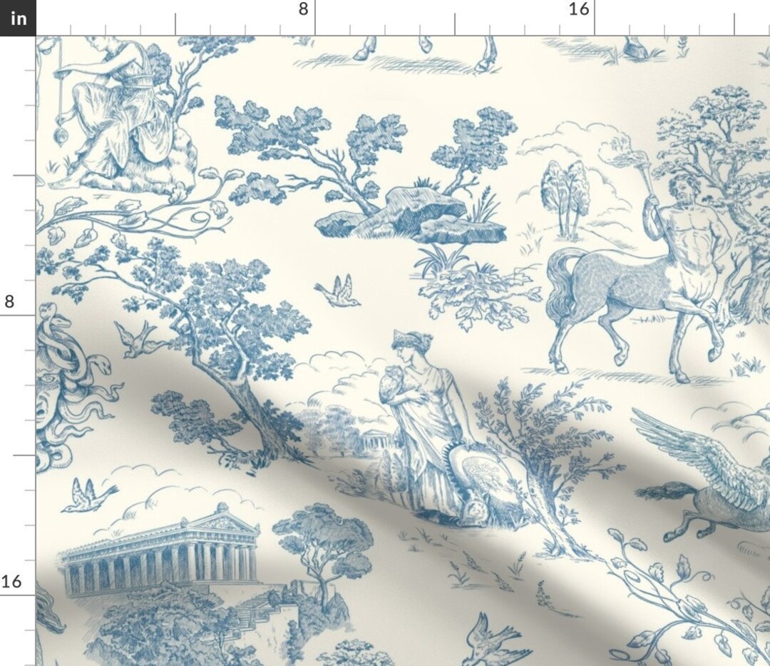 Ancient Greece Fabric Greek Mythology Toile Blue by Vinpauld Mythical ...