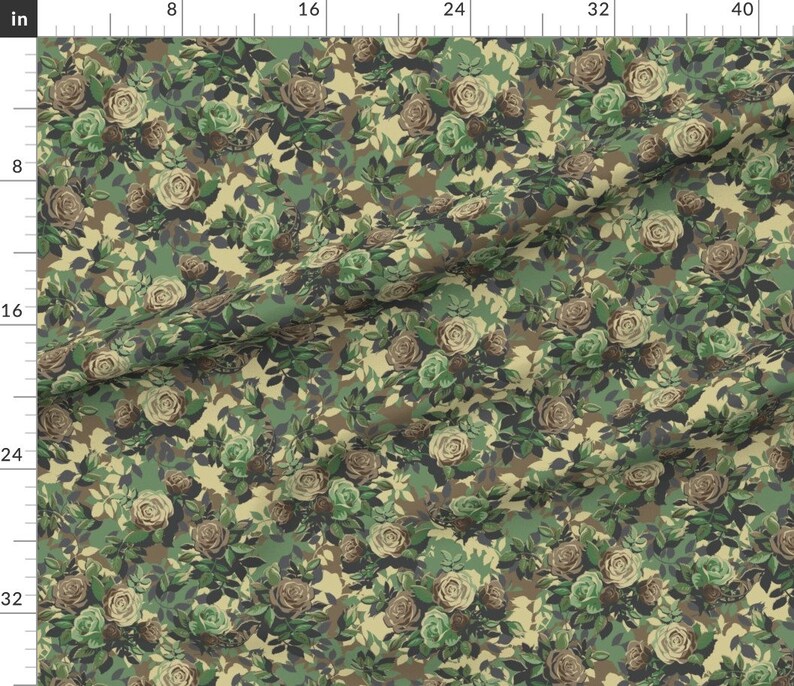 Camo Flowers Fabric Camo Rose by Emilystoneprints Green - Etsy