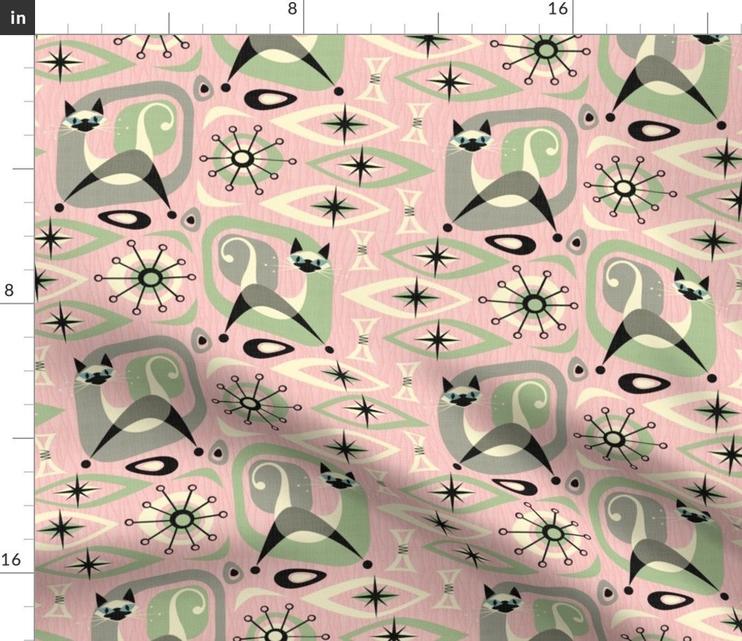 Atomic Cats Fabric Siamese Cat by Studioxtine Retro Vintage Nostalgic ...
