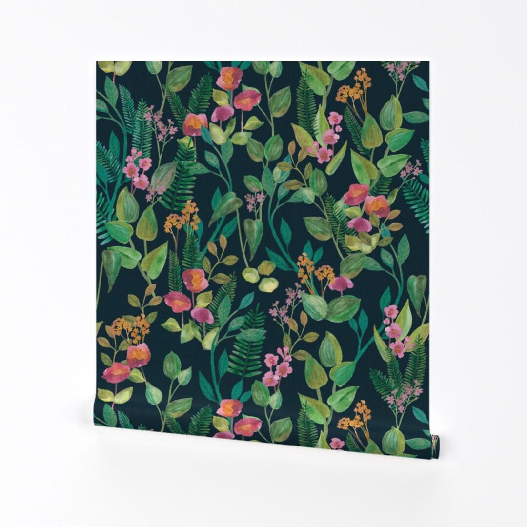 Floral Wallpaper - Forest Flowers by Ceciliamok - Garden Spring Green ...