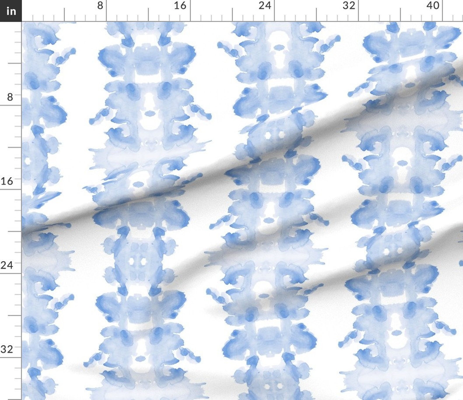 Rorschach Blue Ink Blot Fabric Soft Blue on White Double - Etsy