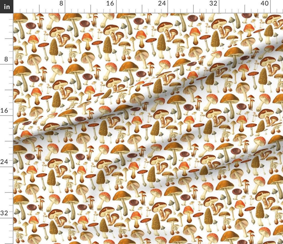 Mushroom Fabric Vintage Botanical Fungus Lg. by | Etsy