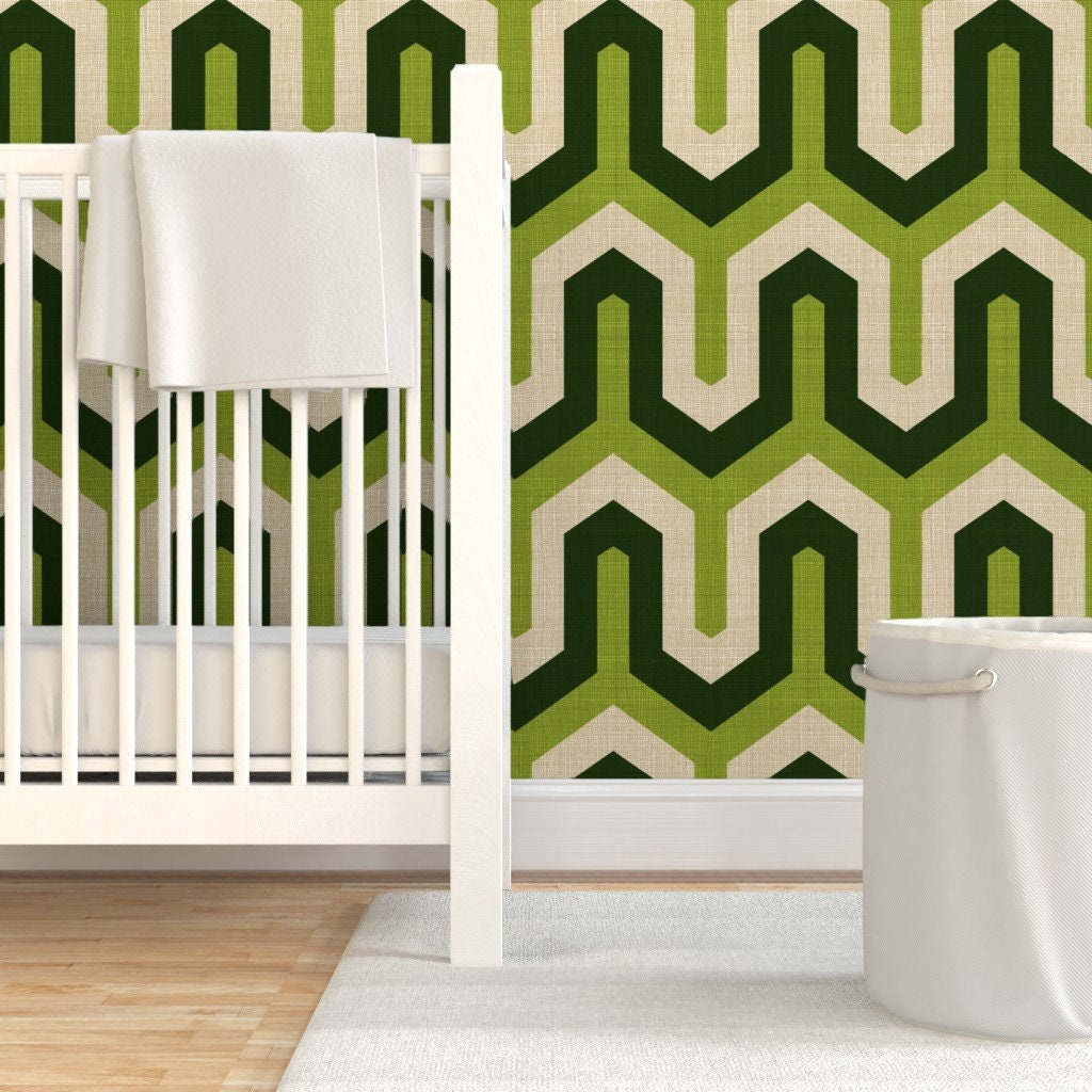 Modern Greek Key Wallpaper Greek 100 Green by Chicca Besso | Etsy