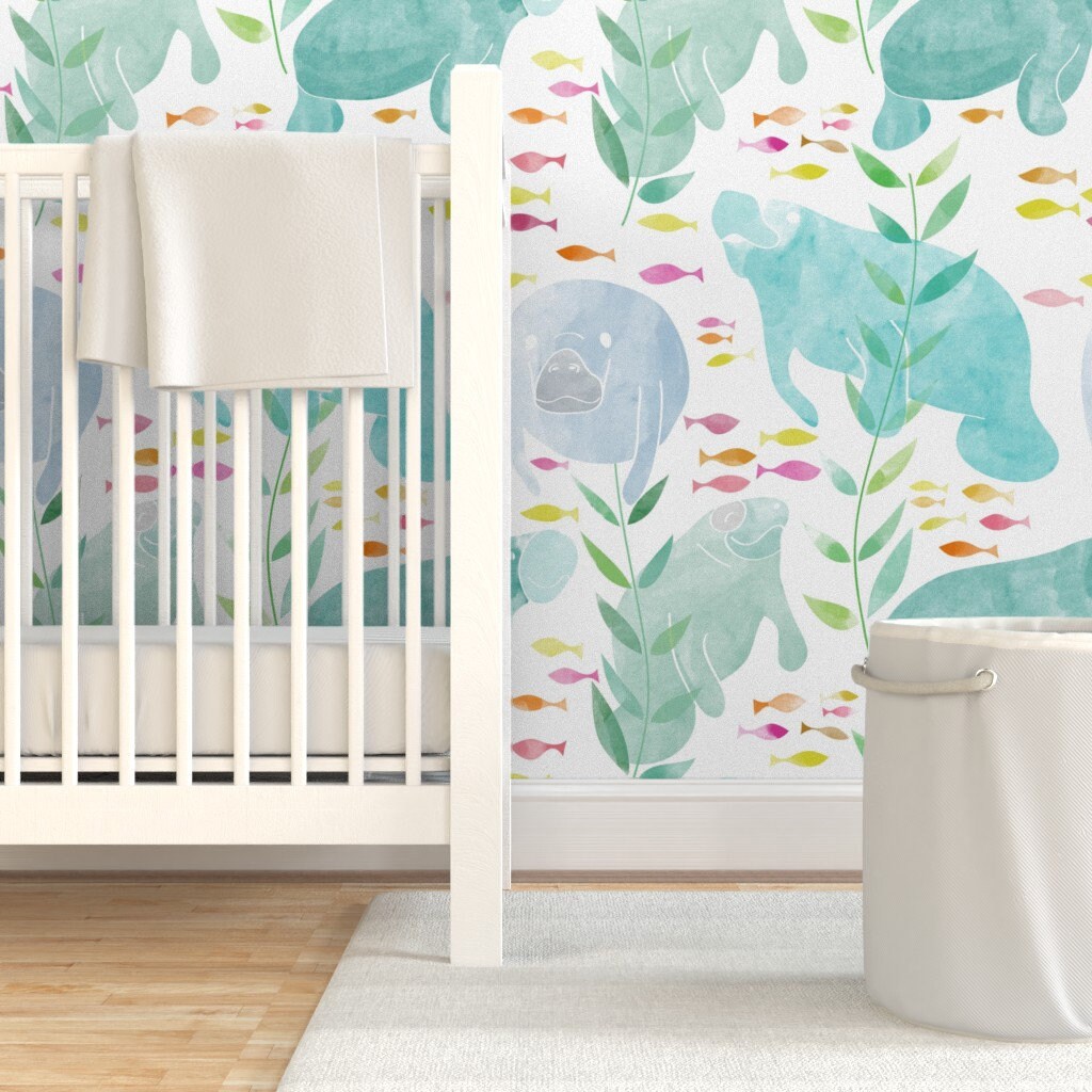 Manatee Wallpaper Lazy Manatees Watercolor by Natalievmason - Etsy