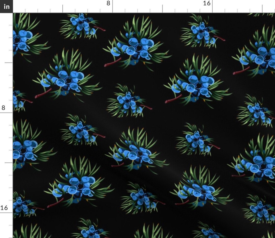 Berries Fabric Juniper Pattern by Zazulla Blue Berries Tree Branch Home ...