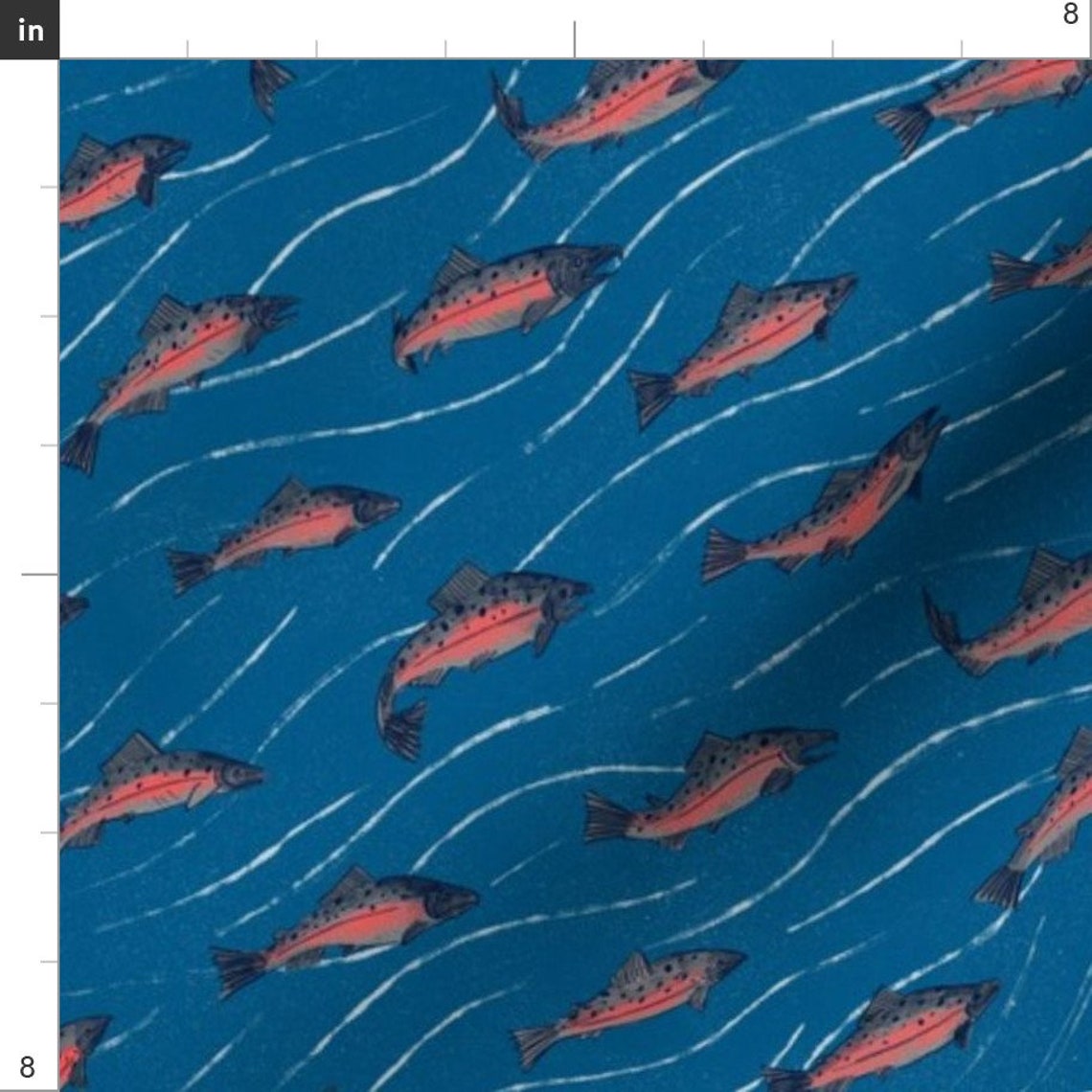 Salmon Fabric Upstream Salmon by Caleb Luke Lin Salmon - Etsy