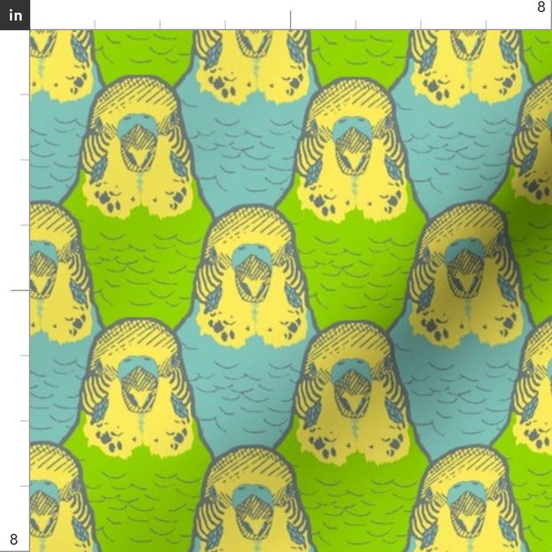 Birds Fabric - A Buncha Budgies by Kjthoon - Birds Parakeet Blue Yellow ...