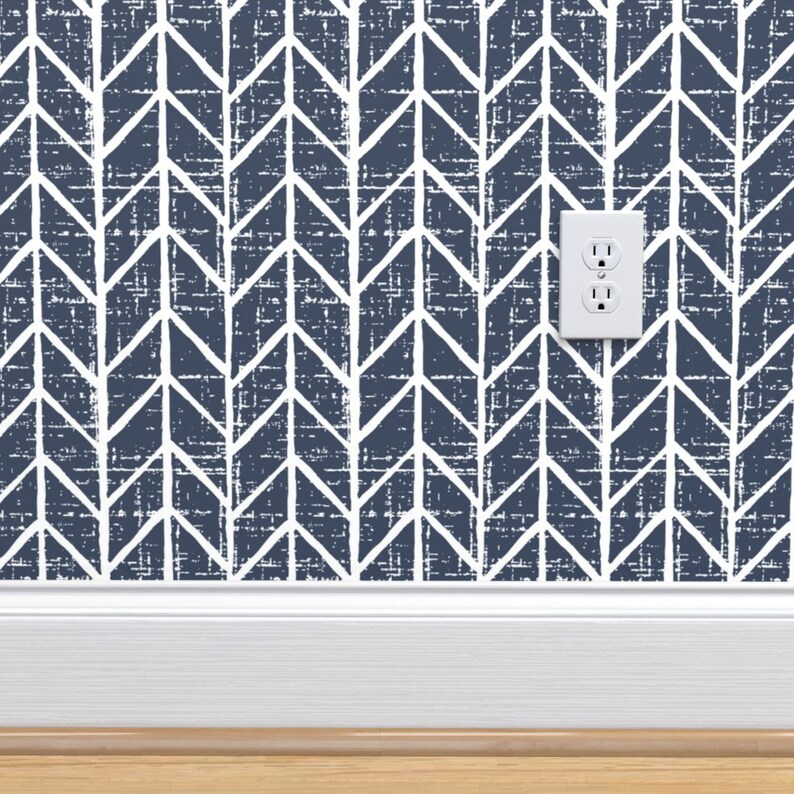 Navy Chevron Wallpaper Navy Blue Chevron by Color Amazing - Etsy