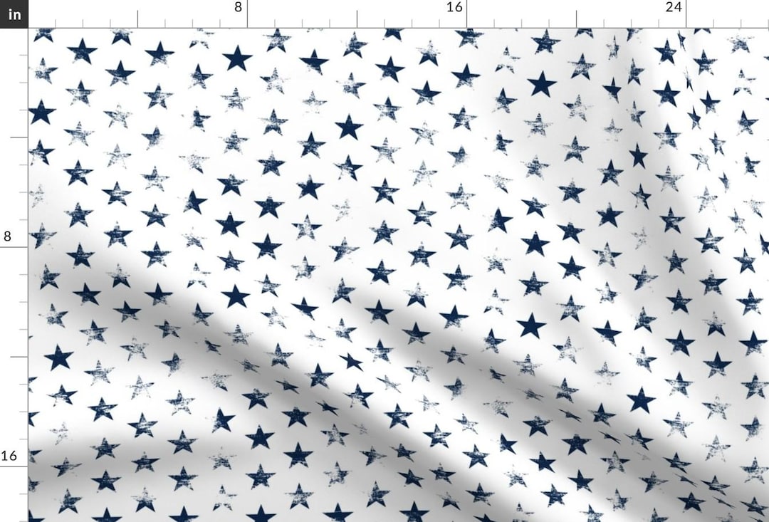 Navy Blue Star Fabric - Distressed Navy Blue Stars on White 4th of July ...
