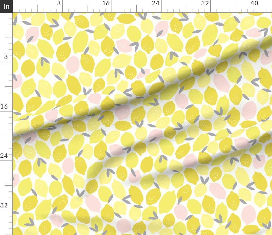 Yellow and Pink Lemons Fabric Pink Lemonade by Shelbyallison | Etsy