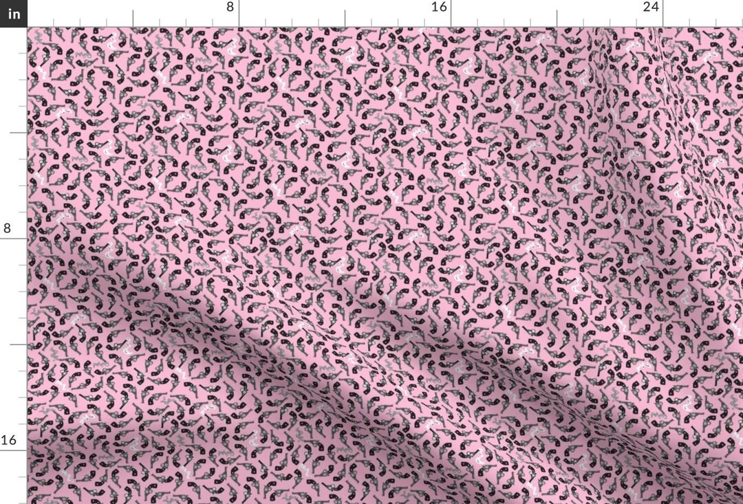 Gun Fabric - the Smoking Gun in Pink by Mag-o - Girls Hand Gun Cotton ...