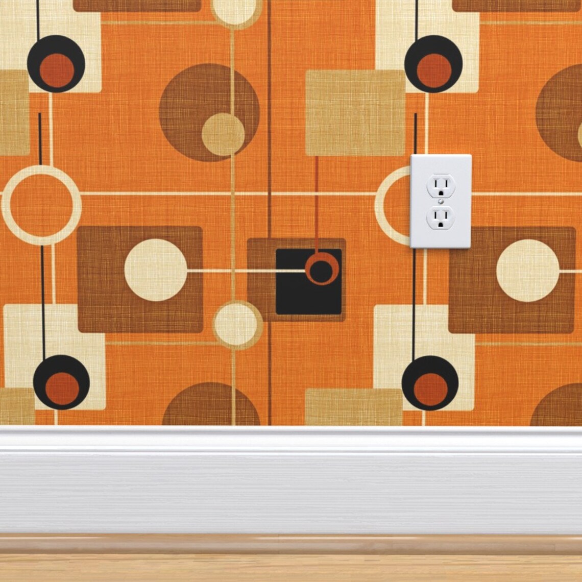 Mid Century Modern Wallpaper Orbs and Square Orange by - Etsy