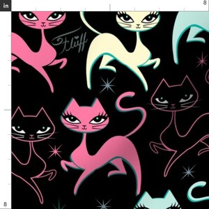 Mid Century Modern Fabric Prancing Kitten-fabric-black by Miss Fluff ...