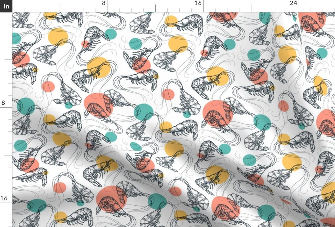 Festive Shrimp Fabric Fun Shrimp by Adehoidar Whimsical Summer Shrimp ...