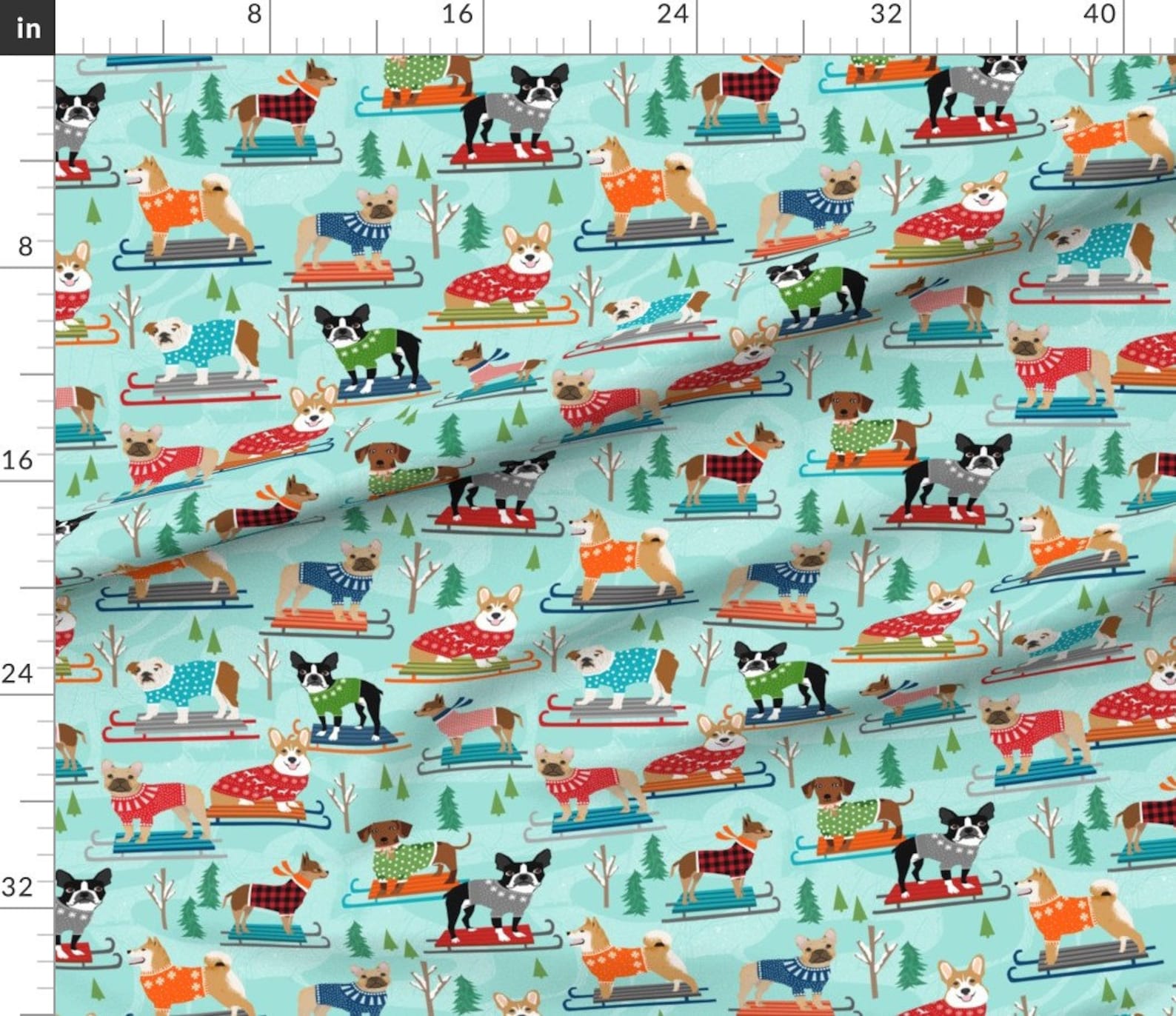 Dog Fabric Snow Day Dogs Winter Sledding Dogs by Petfriendly - Etsy