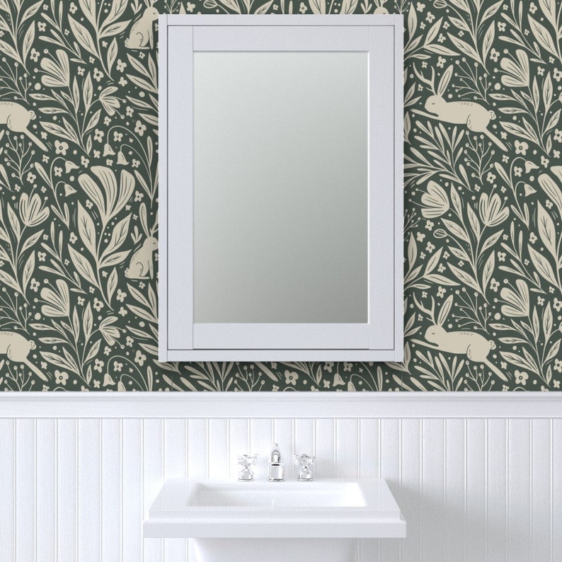 Jackalope Wallpaper Antlered Rabbits in the Flowers by - Etsy