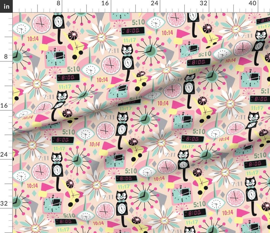 Clocks Fabric Fun Times by Designs by Lisa K Retro Cotton - Etsy