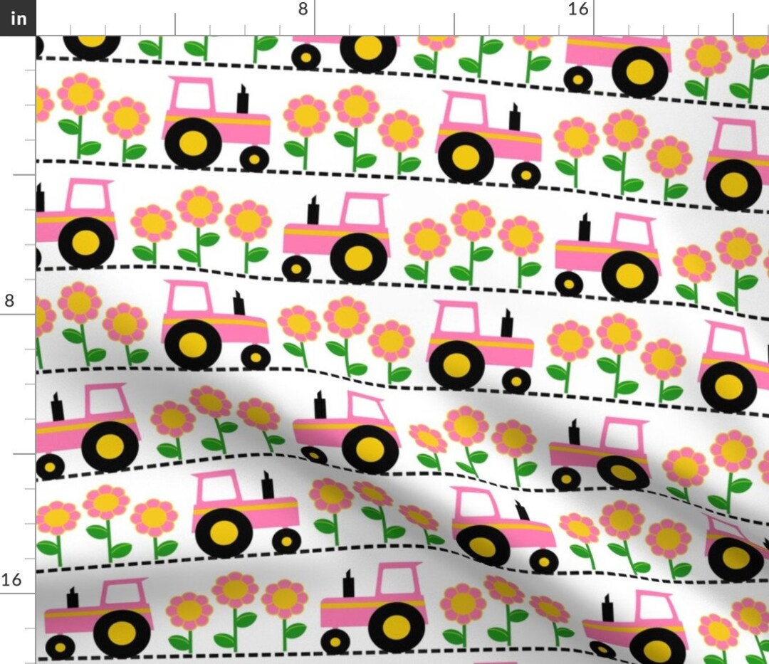 Pink Farming Fabric Girly Pink Farm Tractor by Tictactogs Baby Girl ...