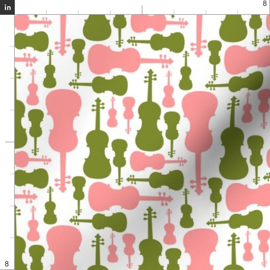 Violins Fabric Violins Pink and Green by Marchingbandstuff - Etsy
