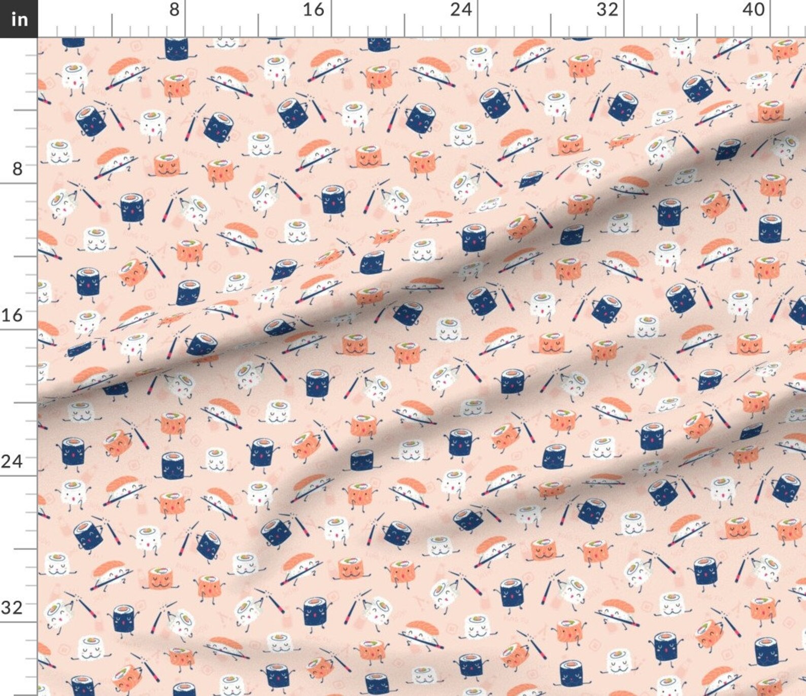 Cute Sushi Fabric Sushi Kung Fu by Ewa Brzozowska Sushi - Etsy