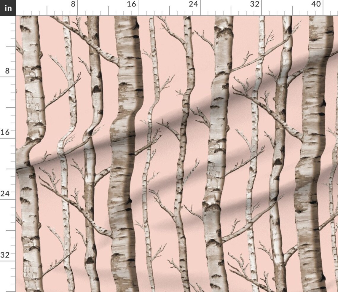 Birch Tree Fabric Birch Grove in Blush by Willowlanetextiles - Etsy