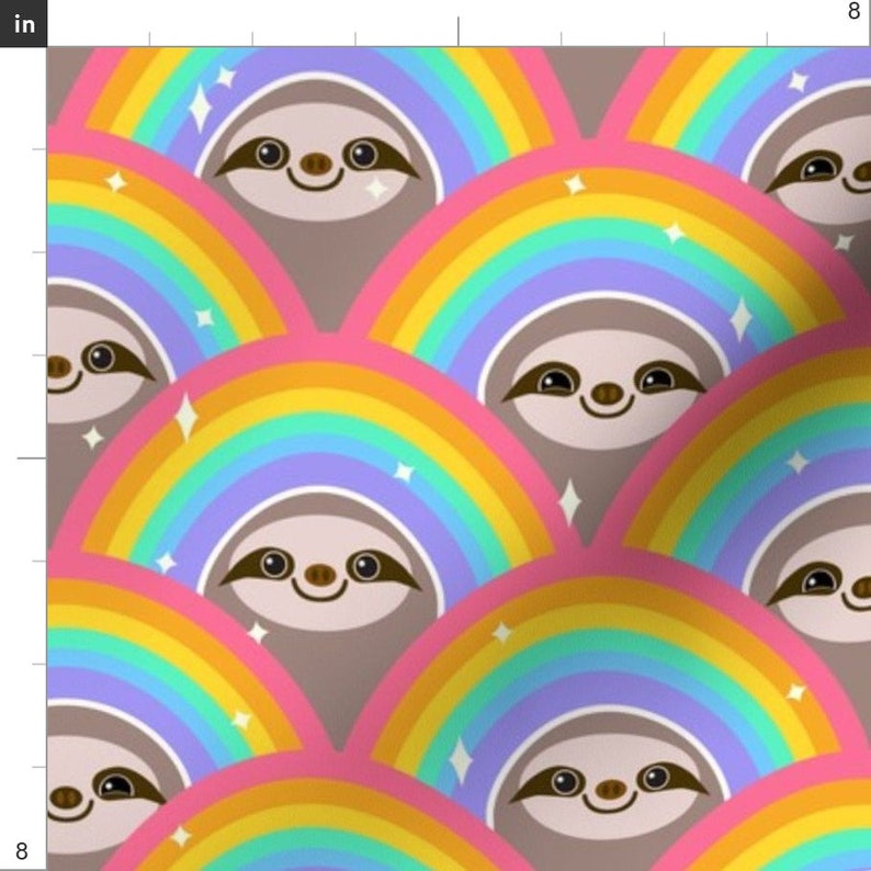 Rainbow Sloths Illustration Fabric Happy Sloth Rainbow by - Etsy