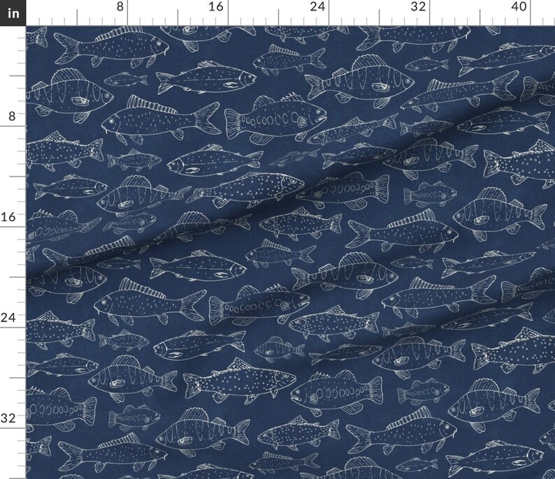 Freshwater Fish Fabric Freshwater Fish Bass Carp Trout - Etsy
