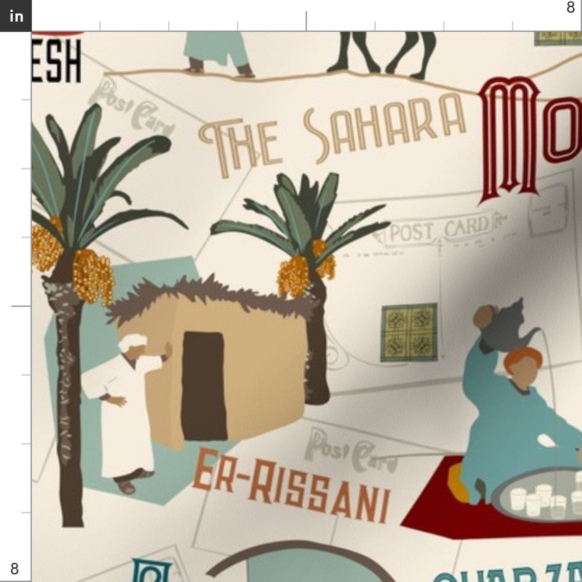 Retro Postcards Pattern Fabric Vintage Postcard Morocco by - Etsy