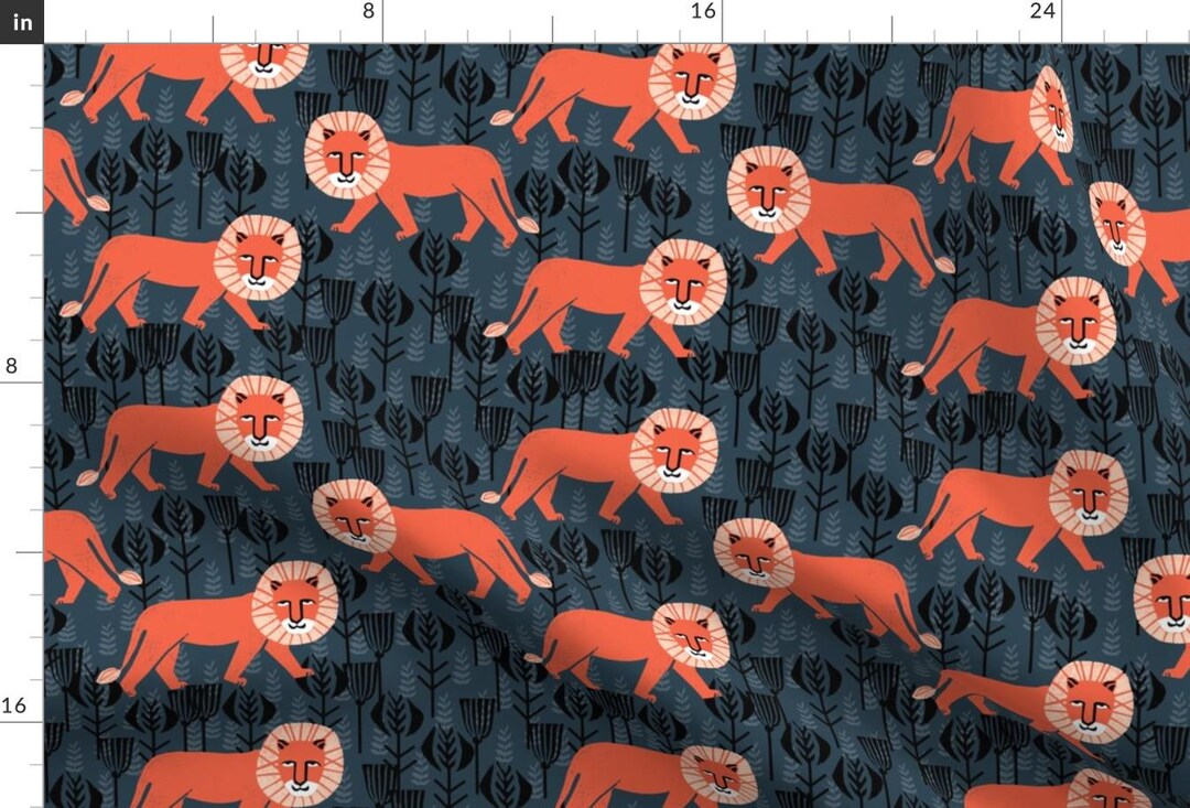 Lion Fabric - Safari Lion Block Print Lion Kids Design by Andrea Lauren ...