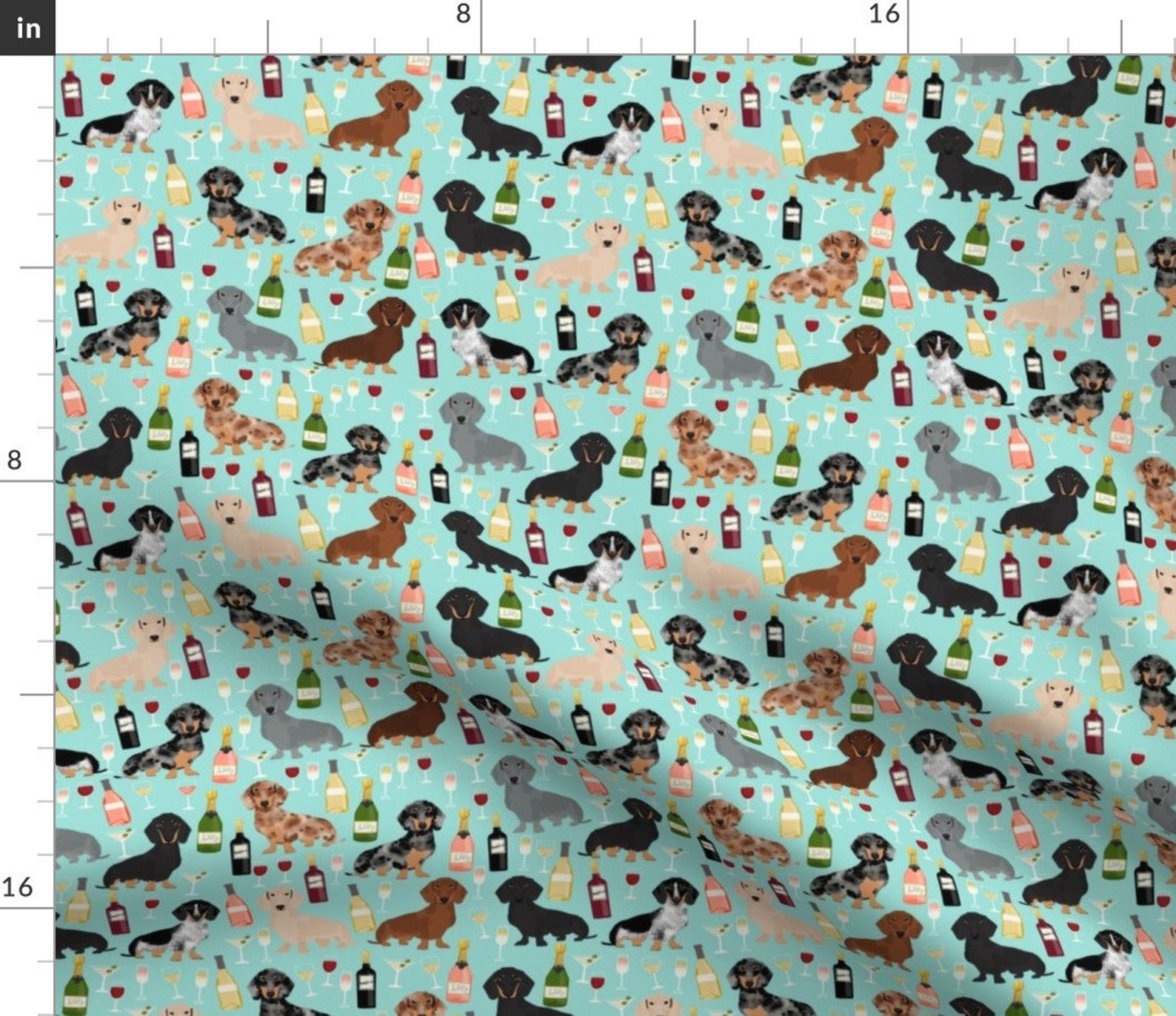 Bubbly Dachshund Fabric Dachshund Wine Fabric by | Etsy