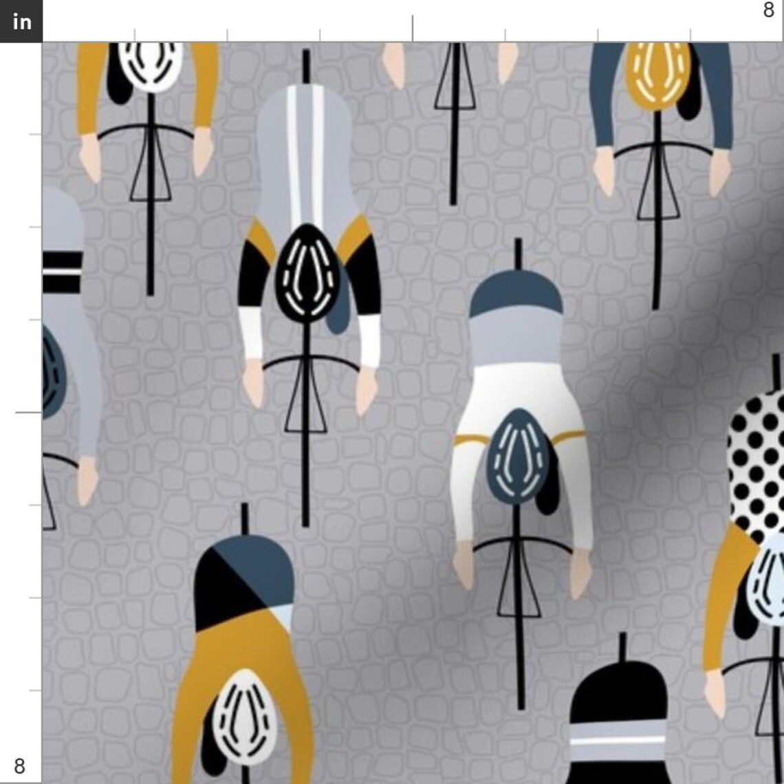Cycling People Biking Races Fabric - Le Tour - Grey Gold by Booboo ...
