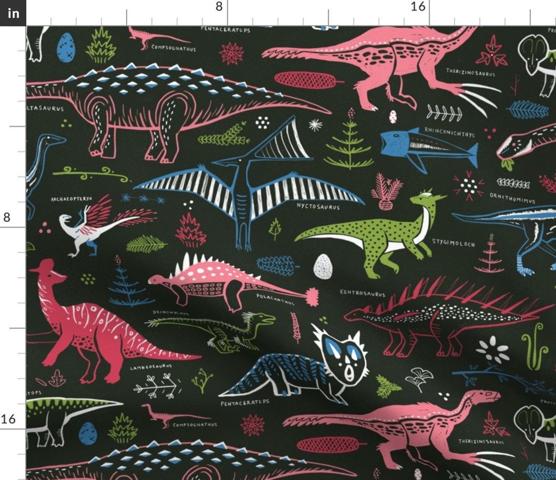 Dinosaur Fabric B-list Dinosaurs by Caleb Luke Lin - Etsy