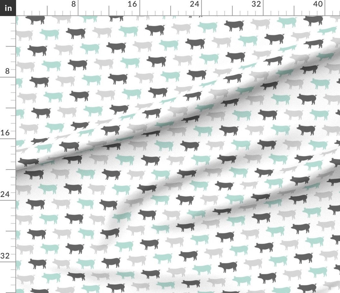 Farm Fabric Multi Pigs Dark Mint and Gray by - Etsy