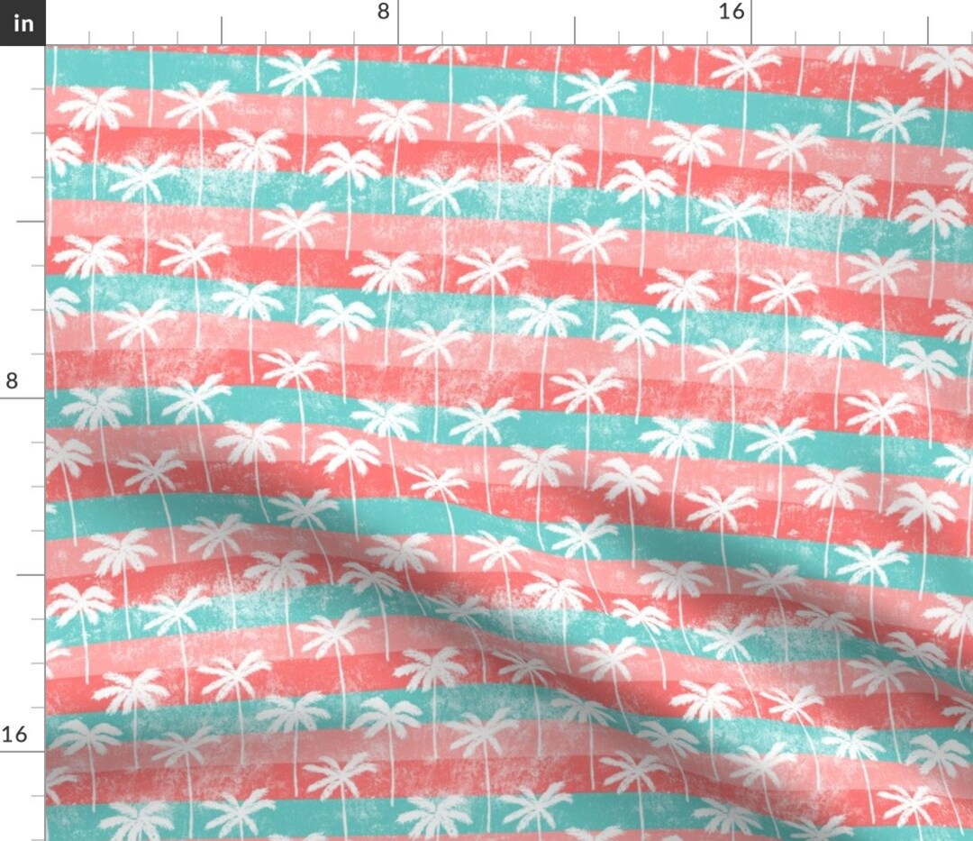 Palm Tree Fabric Palm Tree Retro Pink Stripes by - Etsy