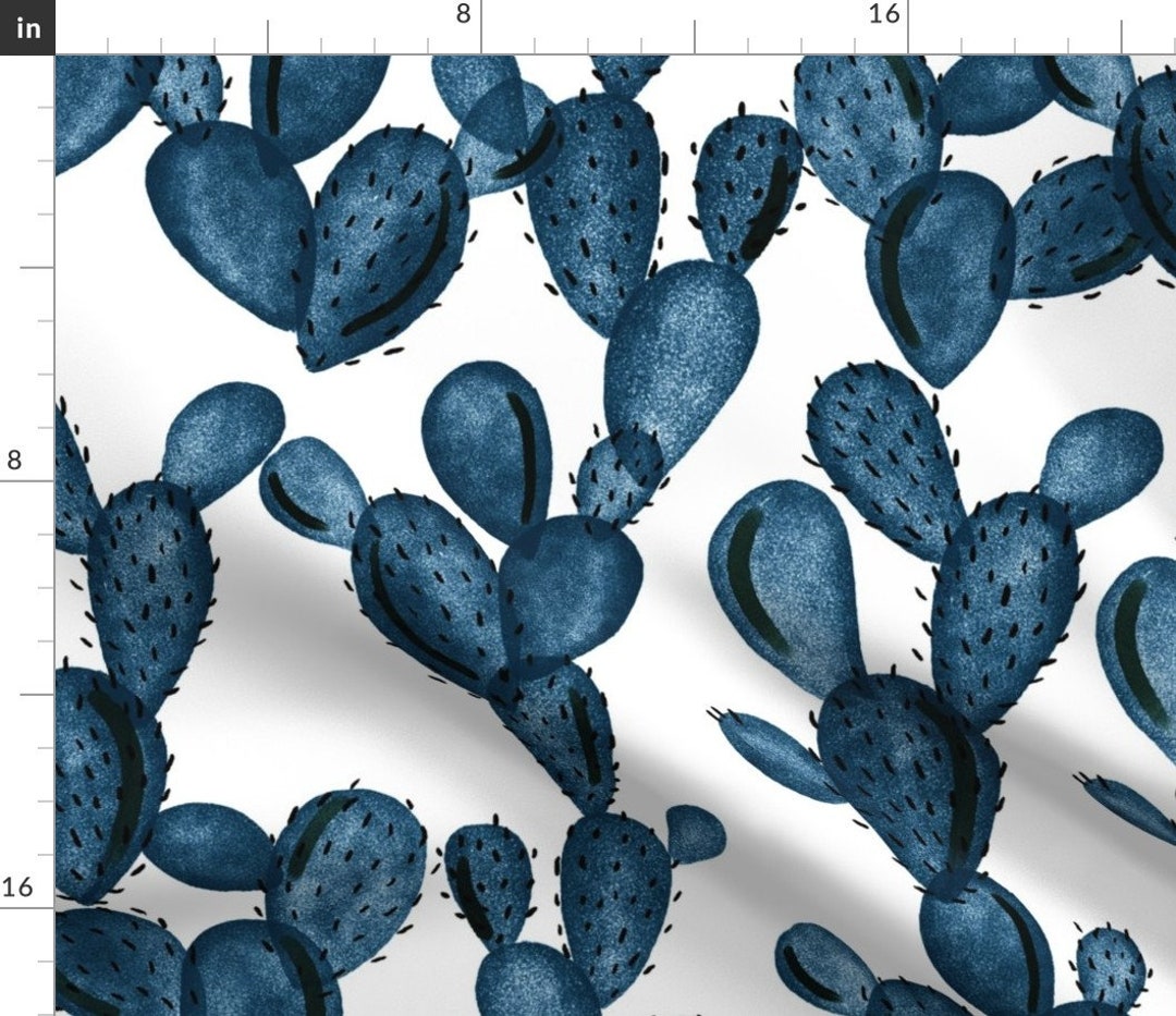 Navy Cactus Fabric Dark Blue Southwestern Boho Arizona Paddle Cactus by ...