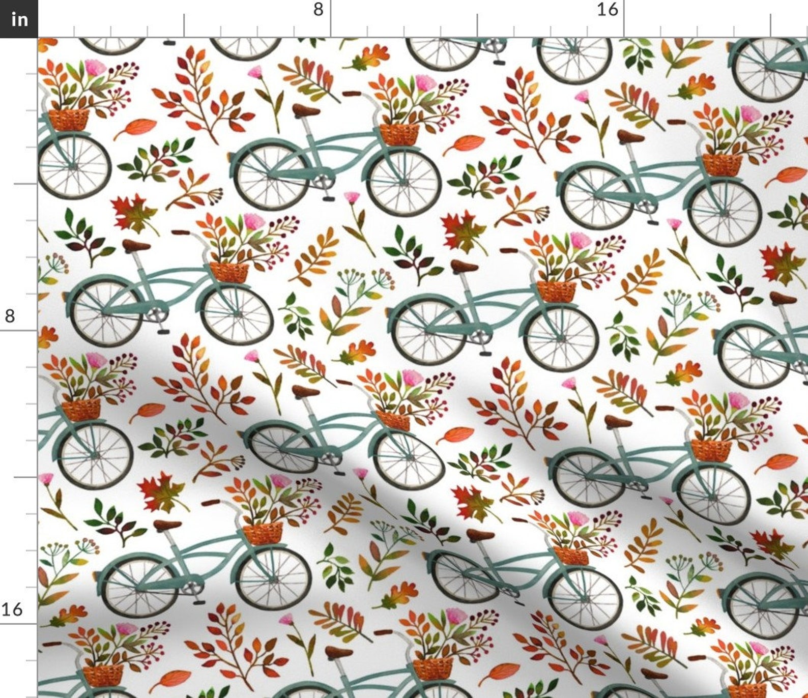 Fall Bicycle Fabric Autumn Bike Ride by Mirabelleprint Fall | Etsy