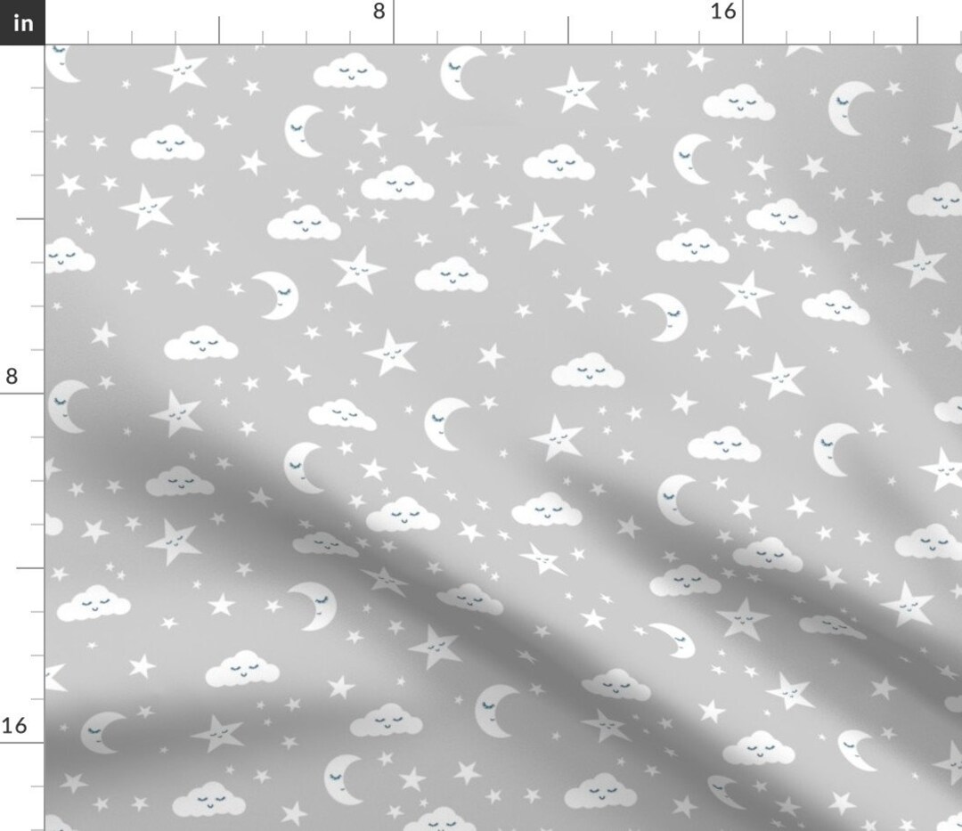 Moon Fabric Moon and Stars Fabric Sweet Baby Nursery Fabric Grey by ...