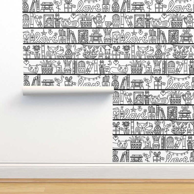 Coloring Wallpaper Bookshelves Large by Laura May Designs - Etsy